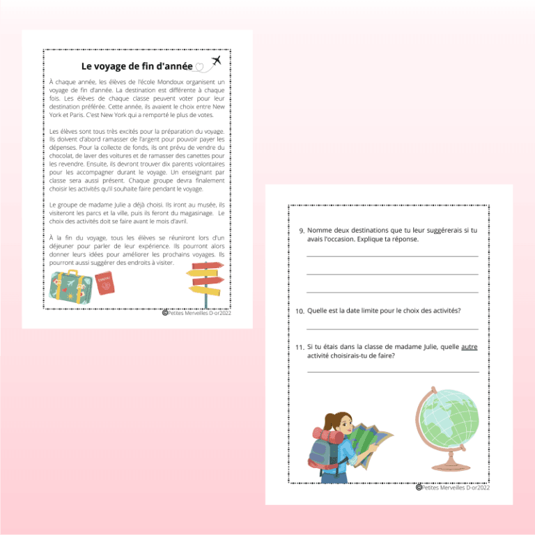 Compréhension de lecture 3e et 4e année - Cahier de textes