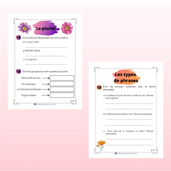 Révision grammaire 3e et 4e année - Cahier d'exercices 2e cycle