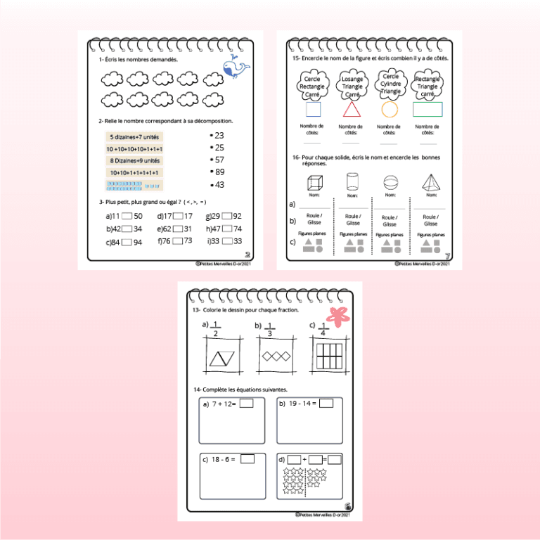 Exercices Math matiques 1re Ann e Primaire Cahier D examen