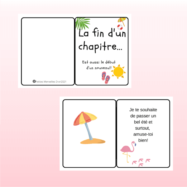 Cartes au revoir de fin d'année scolaire -Inclus 5 différents modèles