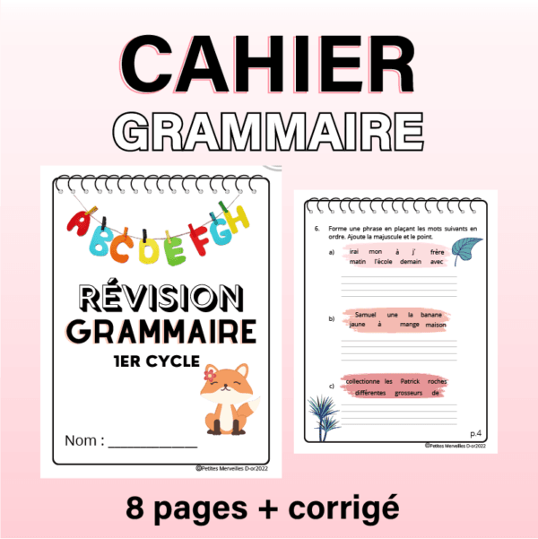 Révision grammaire 1re et 2e année- Cahier d'exercices 1er cycle