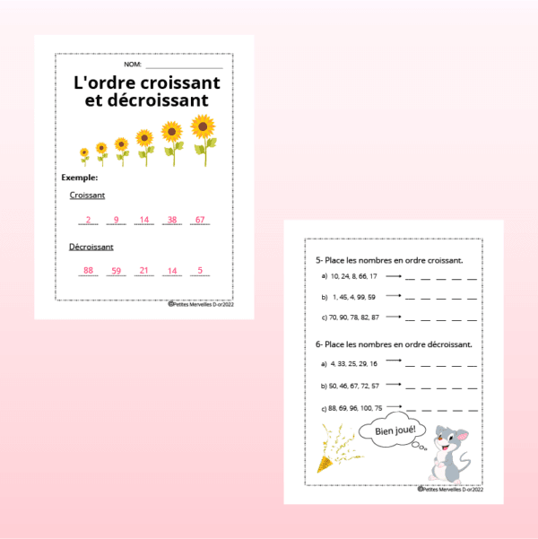 Ordre croissant et décroissant des nombres – Cahier d’exercices