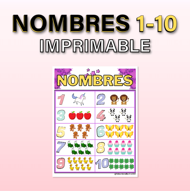 Apprendre les nombres 1 à 10 - Affiche imprimable préscolaire